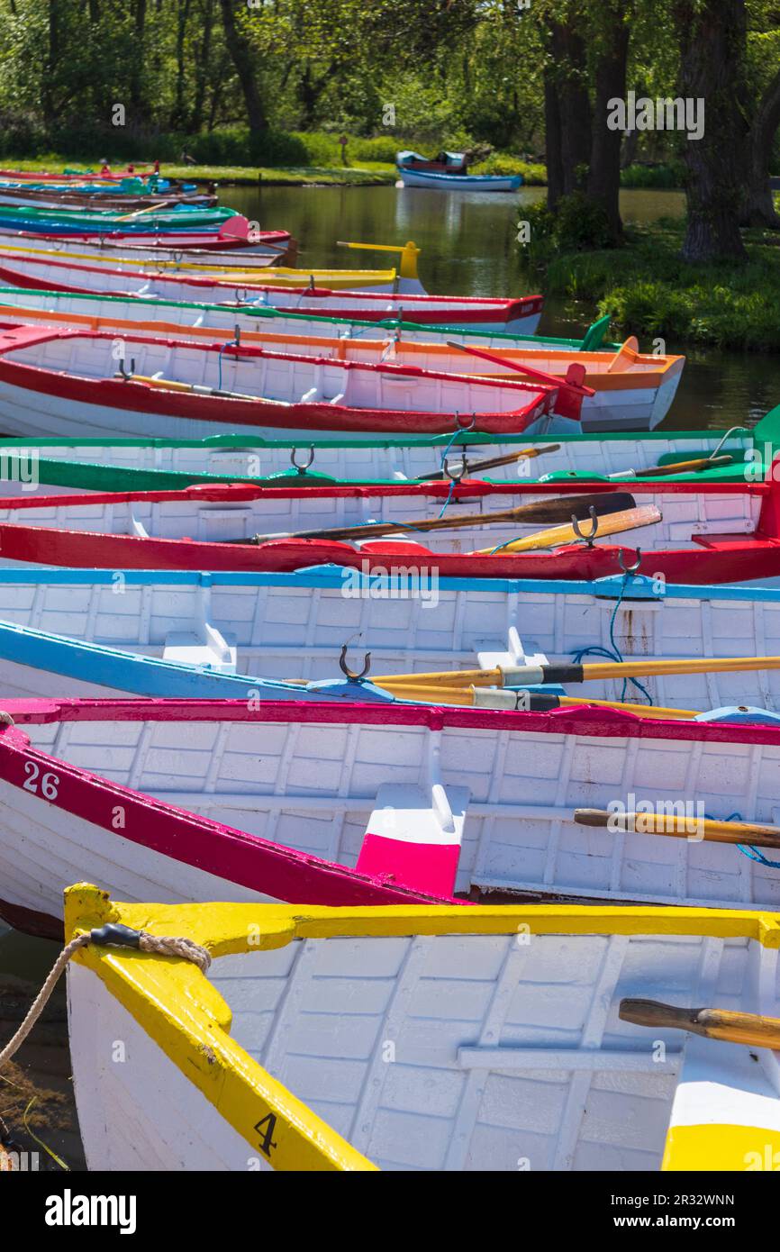 Bright and Colourful Rowing Boats on The Meare at Thorpeness in East ...