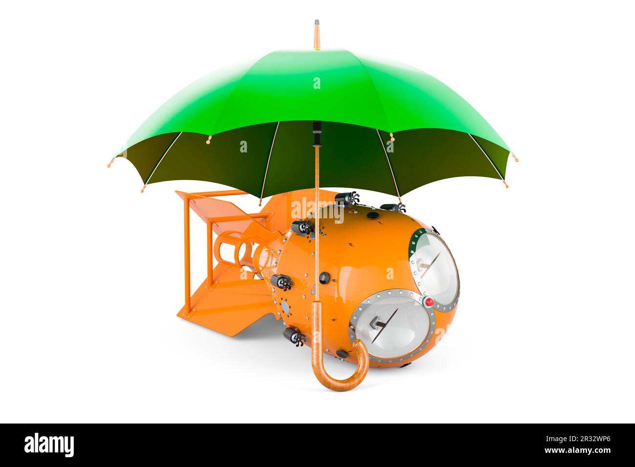 Atomic bomb, nuclear weapon under umbrella. 3D rendering isolated on ...