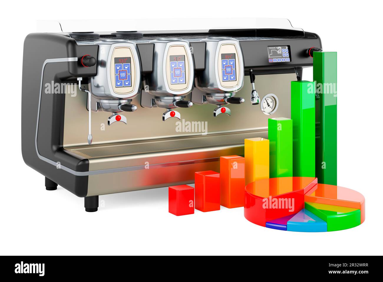 Espresso coffee machine professional with growth bar graph and pie ...