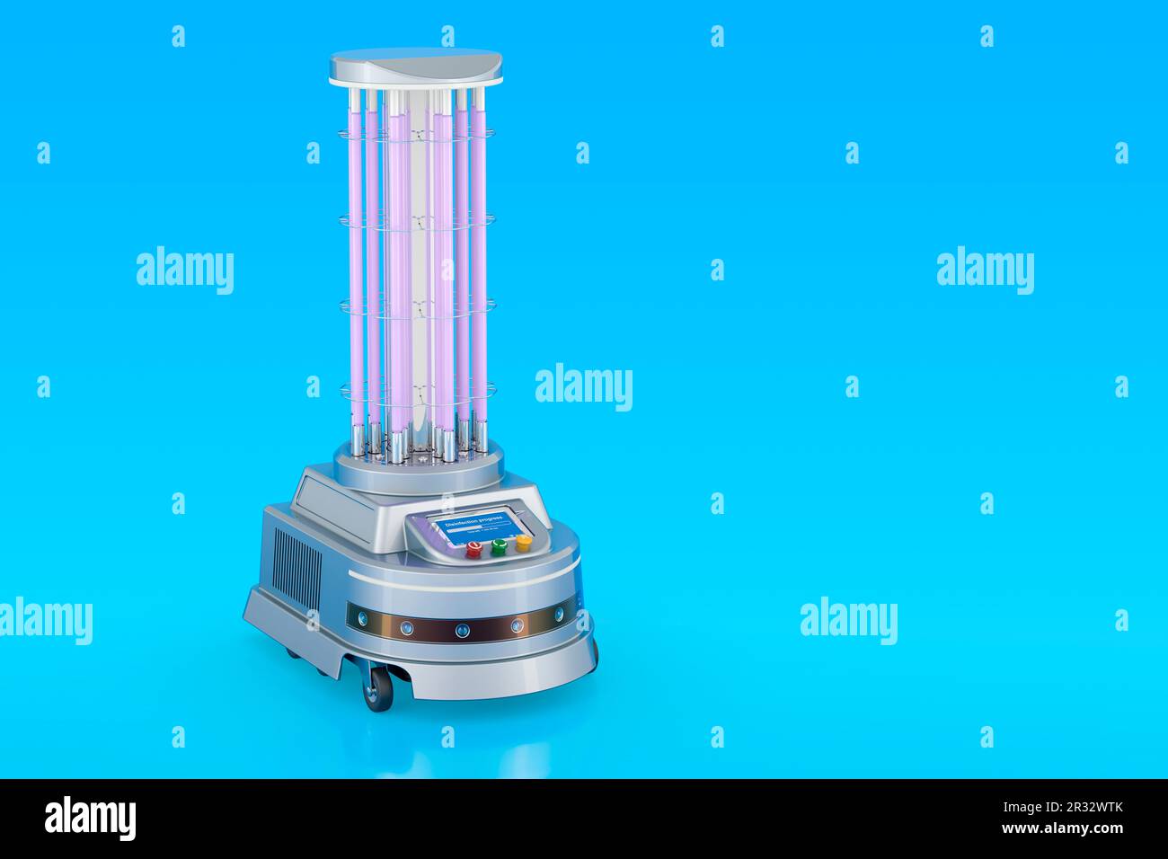 UV-Disinfection Robot on blue backdrop, 3D rendering Stock Photo - Alamy
