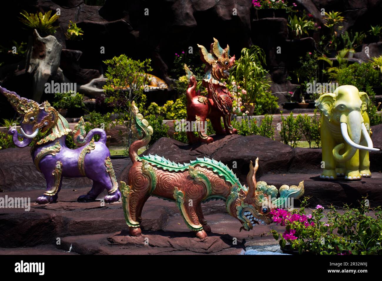 Carving sculpture art of legend creatures mythical himmapan animal in ...