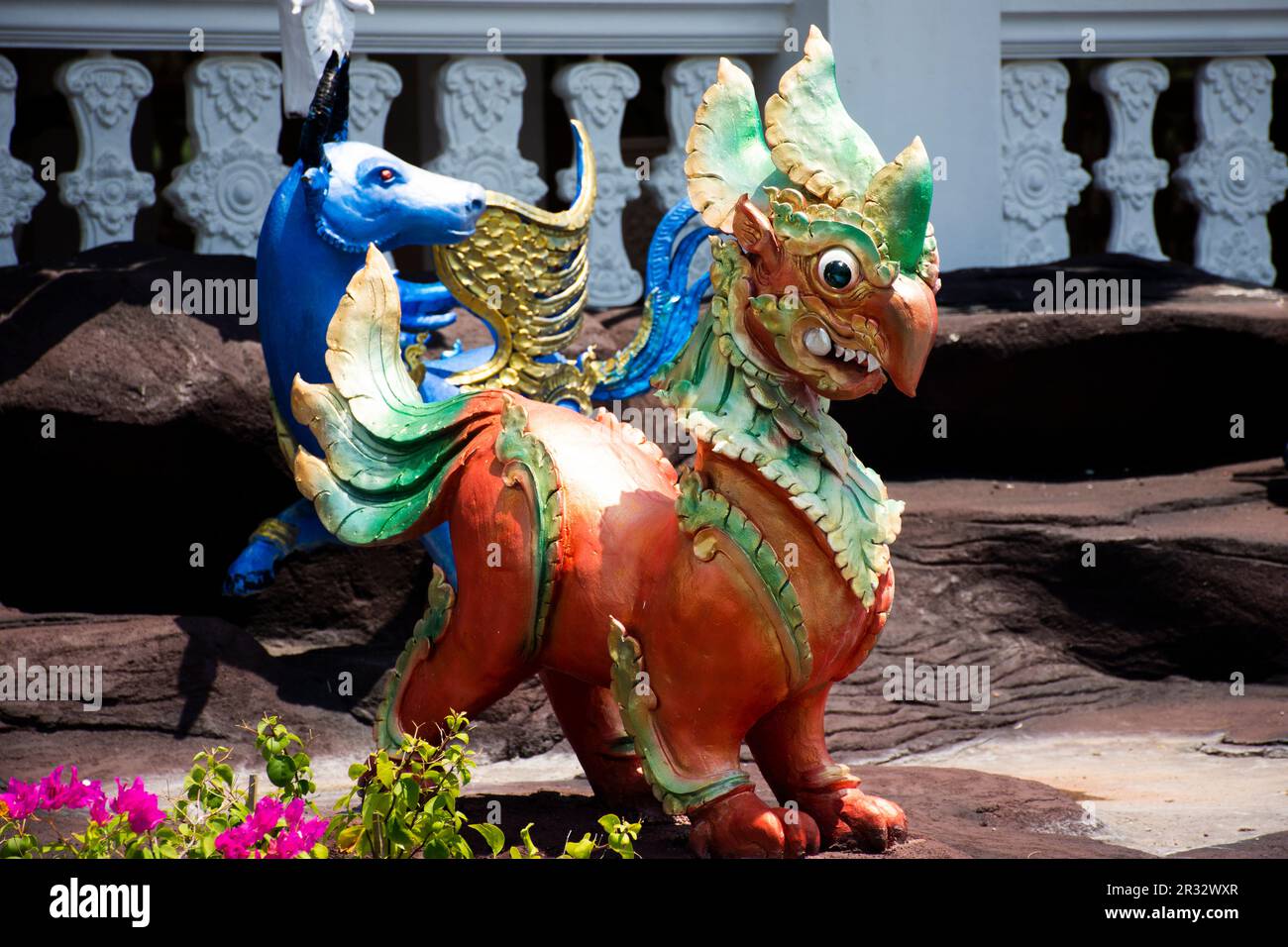 Carving sculpture art of legend creatures mythical himmapan animal in ...