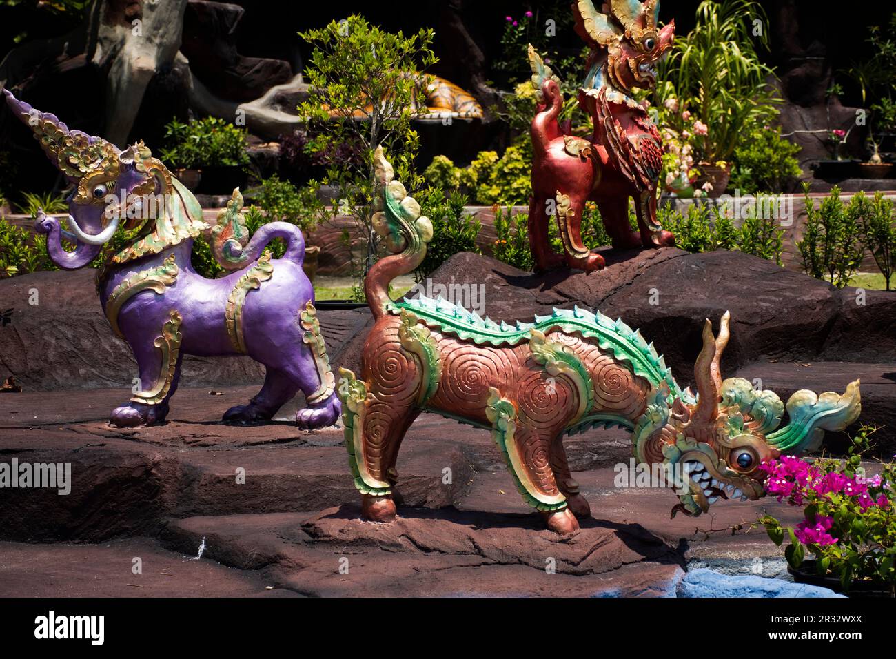 Carving sculpture art of legend creatures mythical himmapan animal in ...