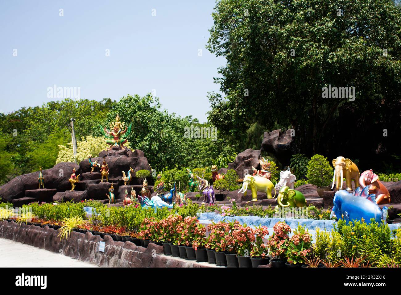 Carving sculpture art of legend creatures mythical himmapan animal in ...