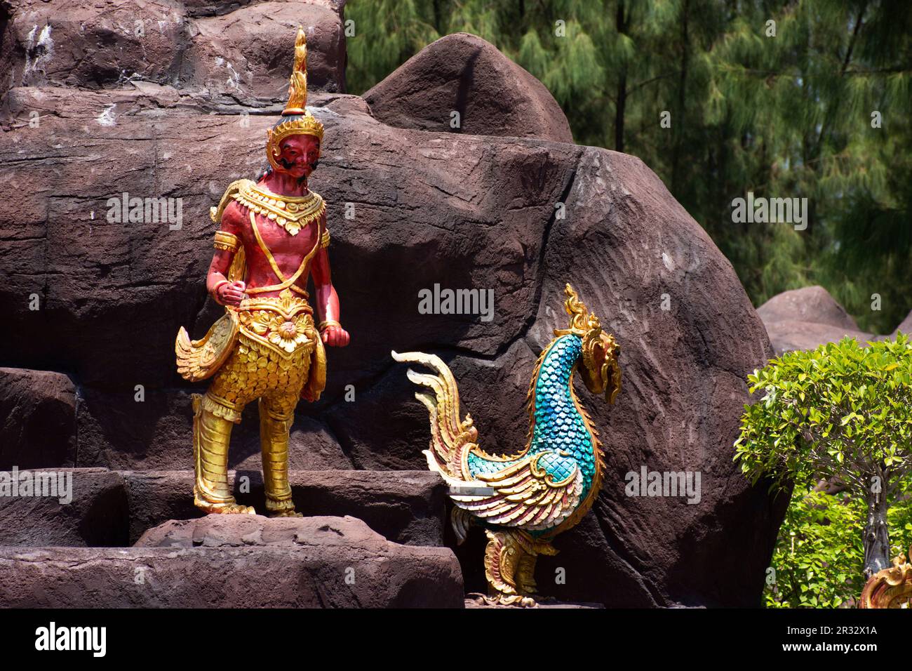 Carving sculpture art of legend creatures mythical himmapan animal in ...