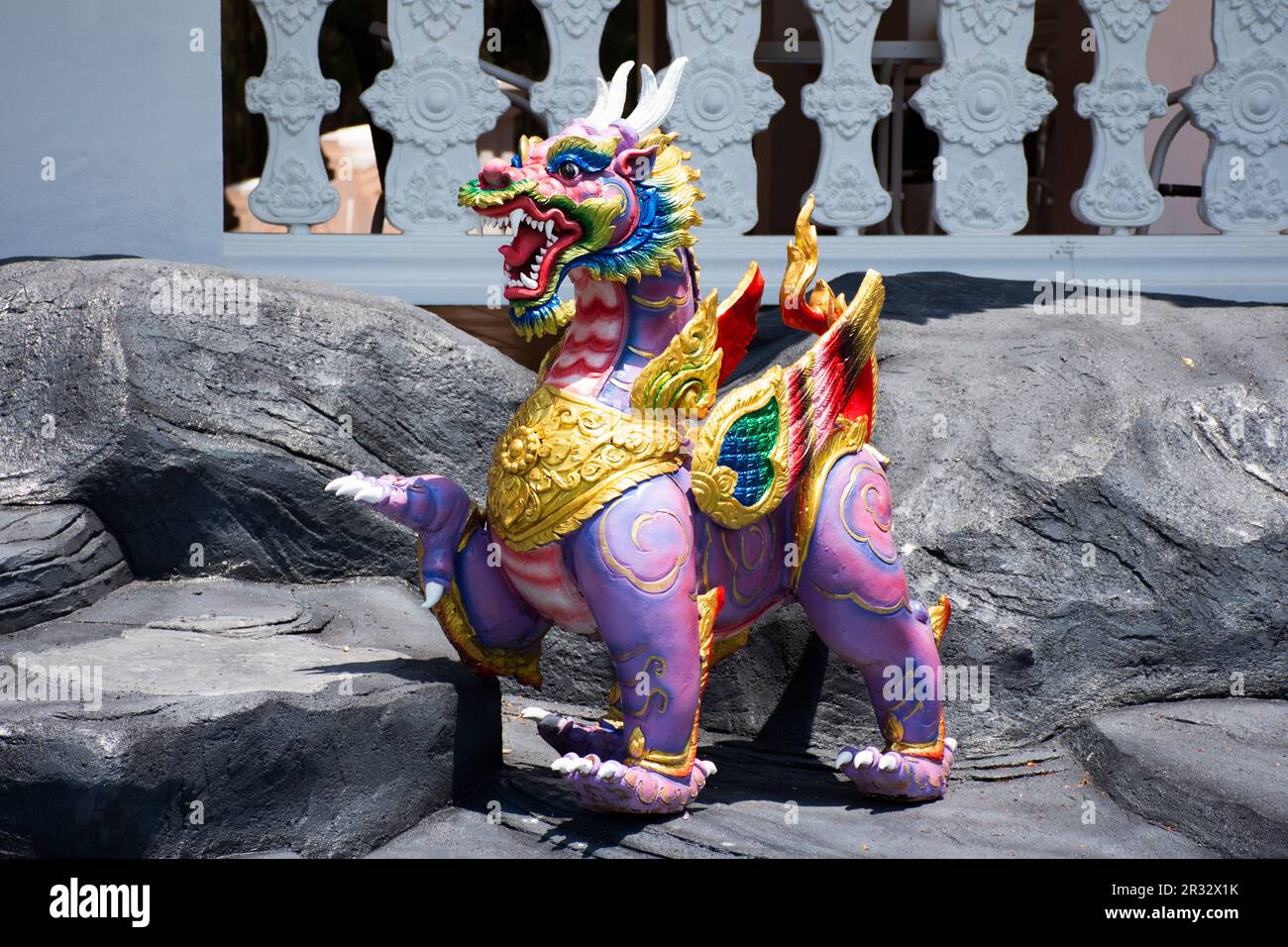 Carving sculpture art of legend creatures mythical himmapan animal in ...