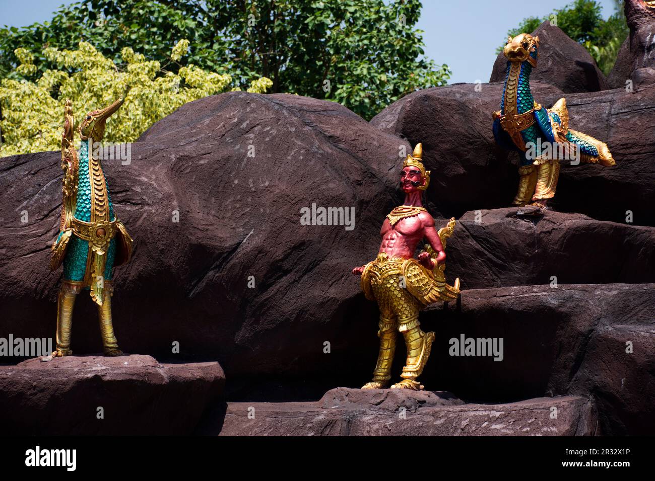 Carving sculpture art of legend creatures mythical himmapan animal in ...