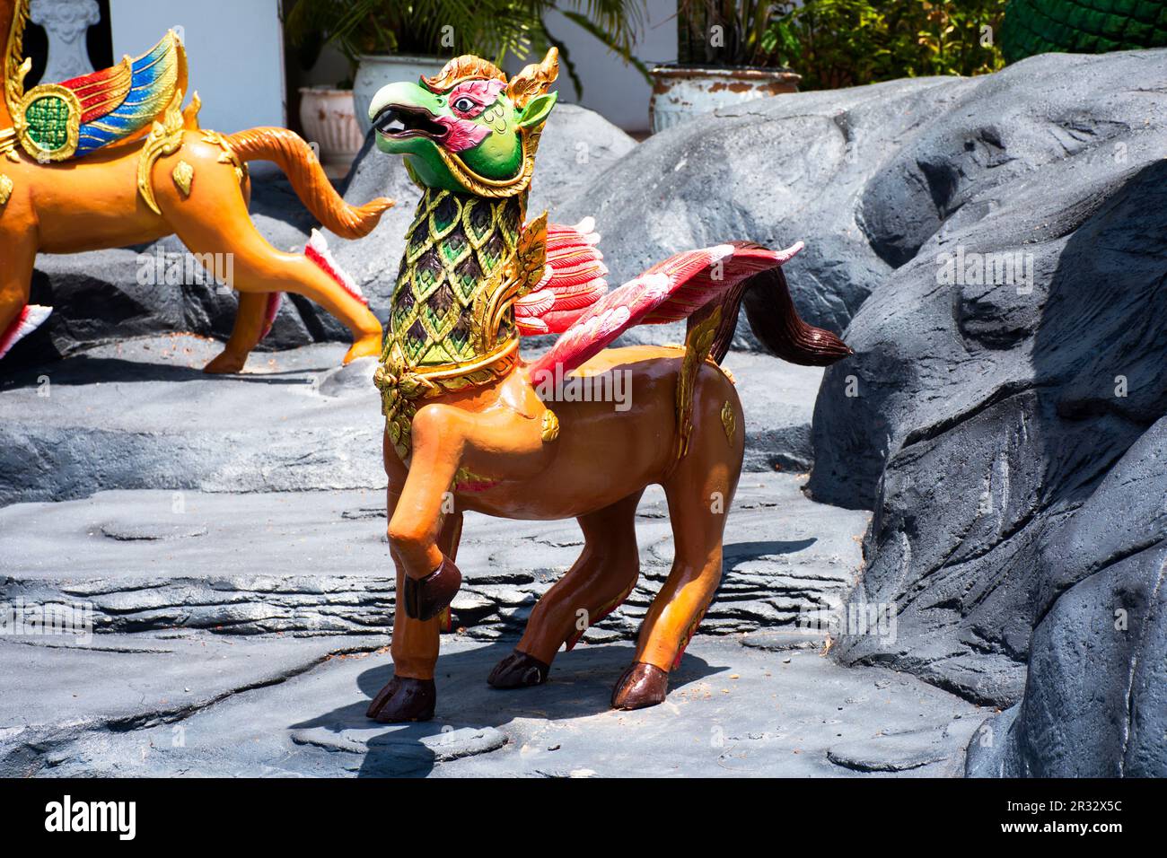 Carving sculpture art of legend creatures mythical himmapan animal in ...