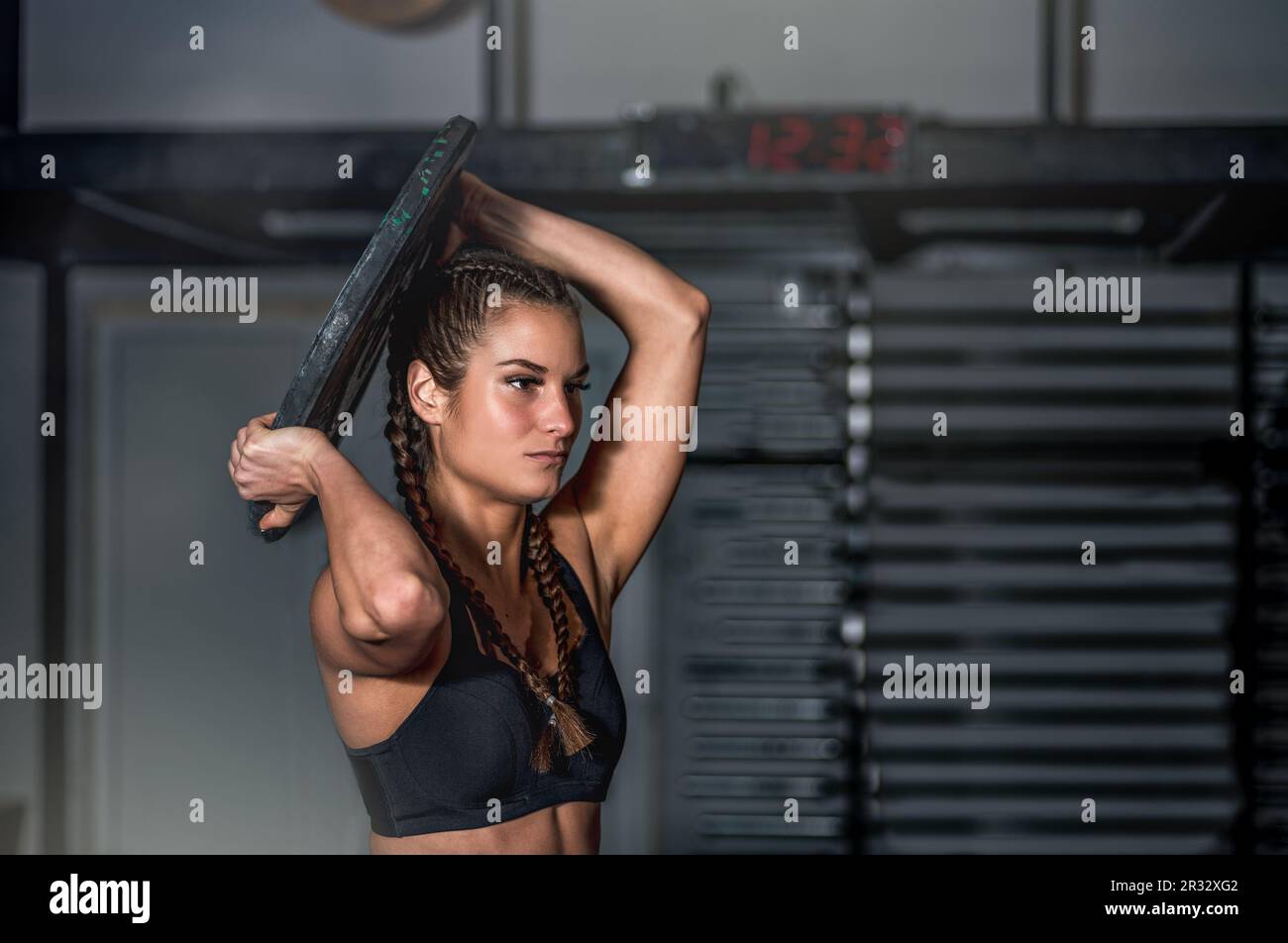 Sweaty woman heavy barbell hi-res stock photography and images - Alamy