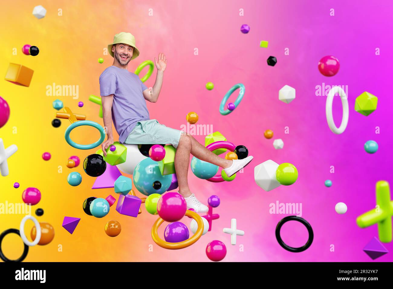 3d poster pop collage of funny young guy enjoy travel mystery world ...