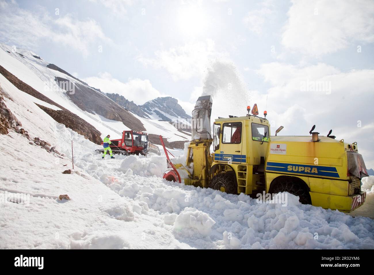 Col Du Galibier, France. 22nd May, 2023. The snow milling machine ...