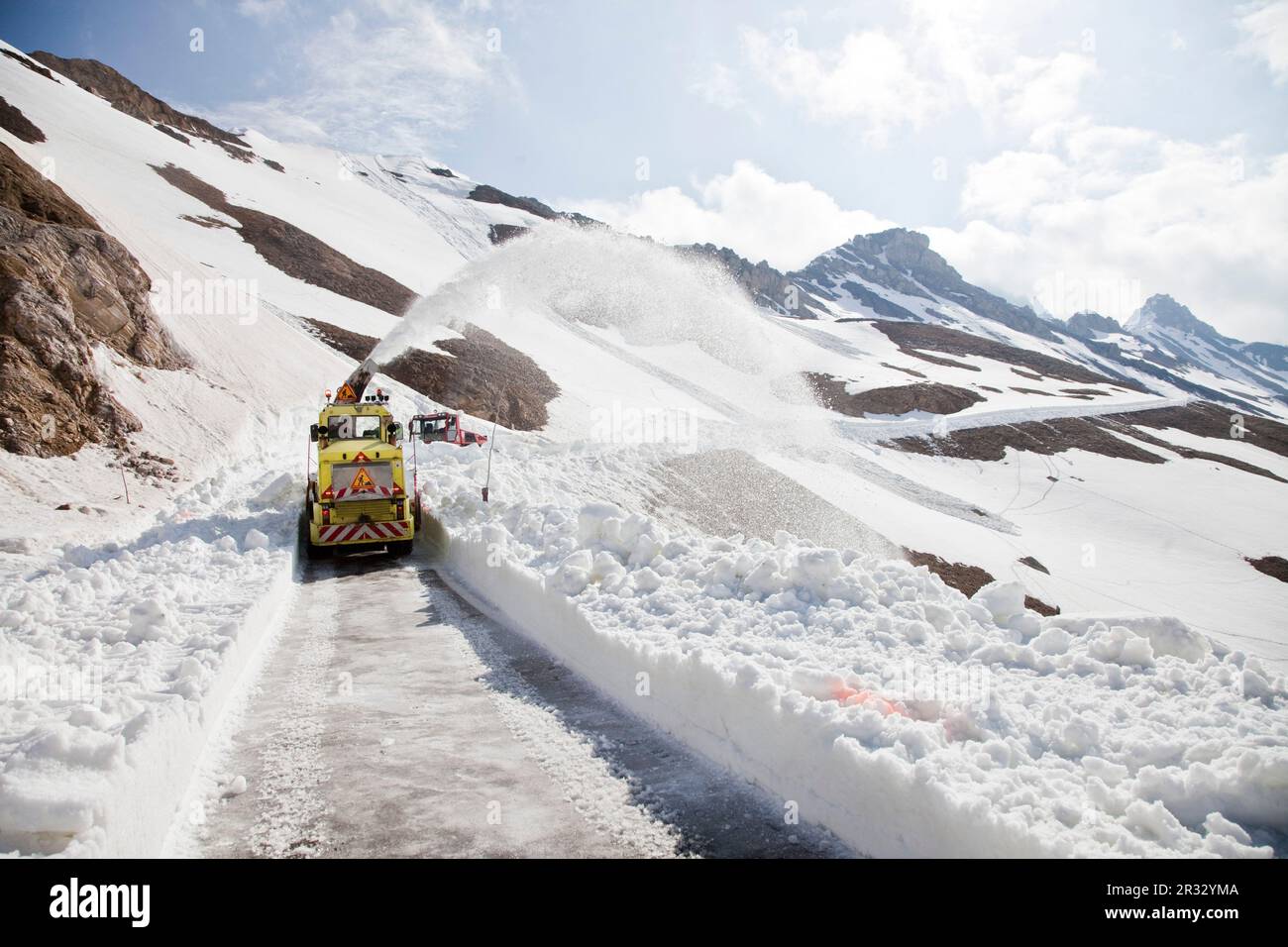 Col Du Galibier, France. 22nd May, 2023. The snow milling machine ...