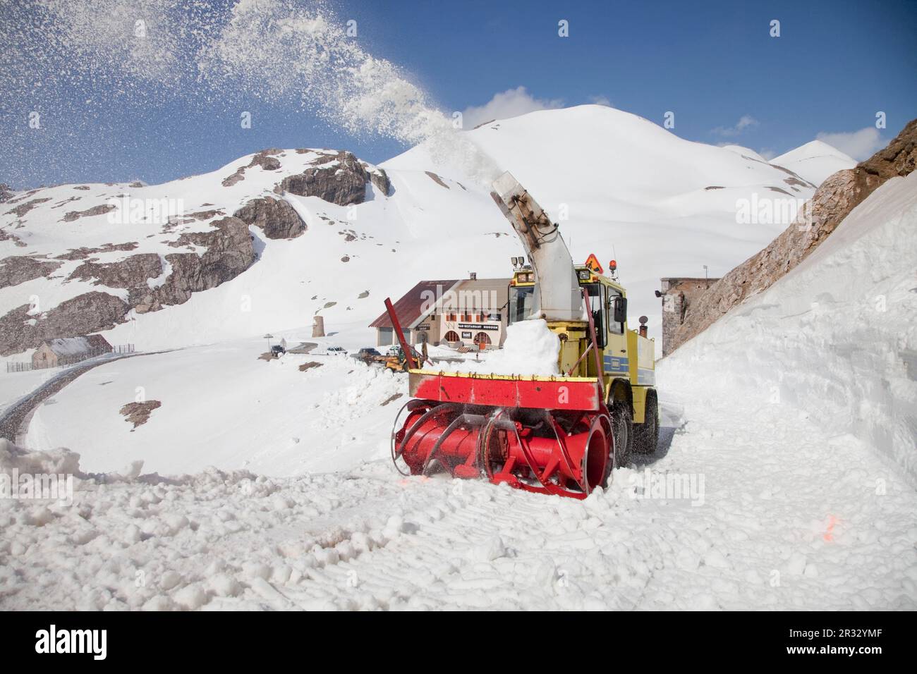 Col Du Galibier, France. 22nd May, 2023. The snow milling machine ...