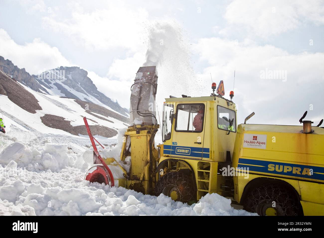 Col Du Galibier, France. 22nd May, 2023. The snow milling machine ...