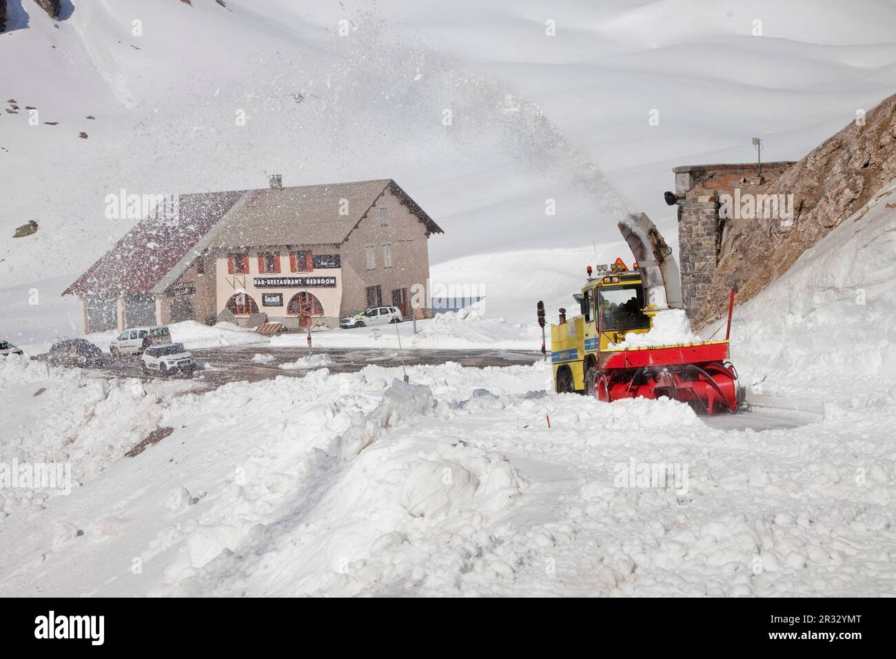 Col Du Galibier, France. 22nd May, 2023. The snow milling machine ...