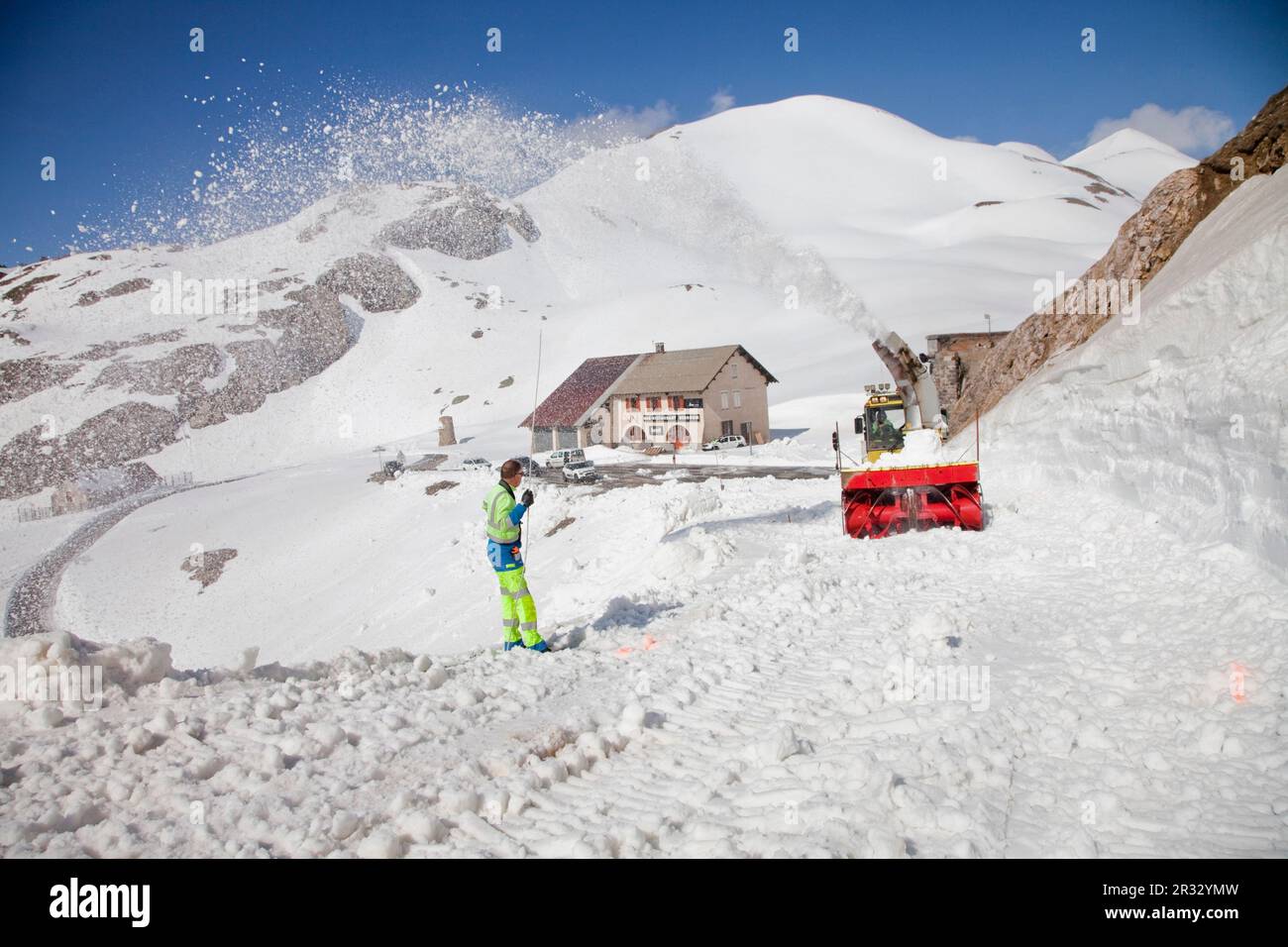Col Du Galibier, France. 22nd May, 2023. The snow milling machine ...