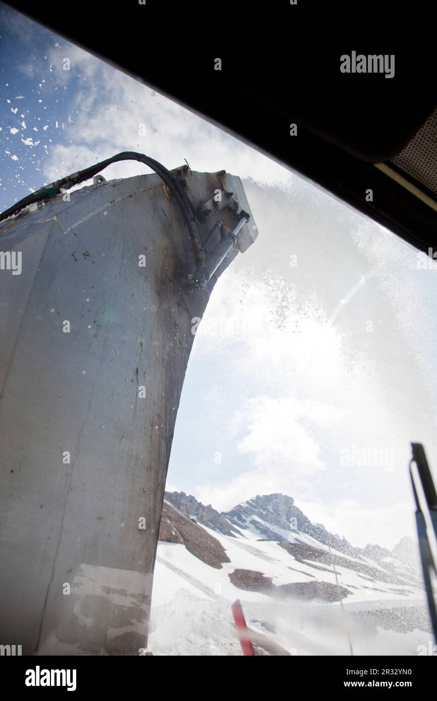 Col Du Galibier, France. 22nd May, 2023. The milling machine clears the ...