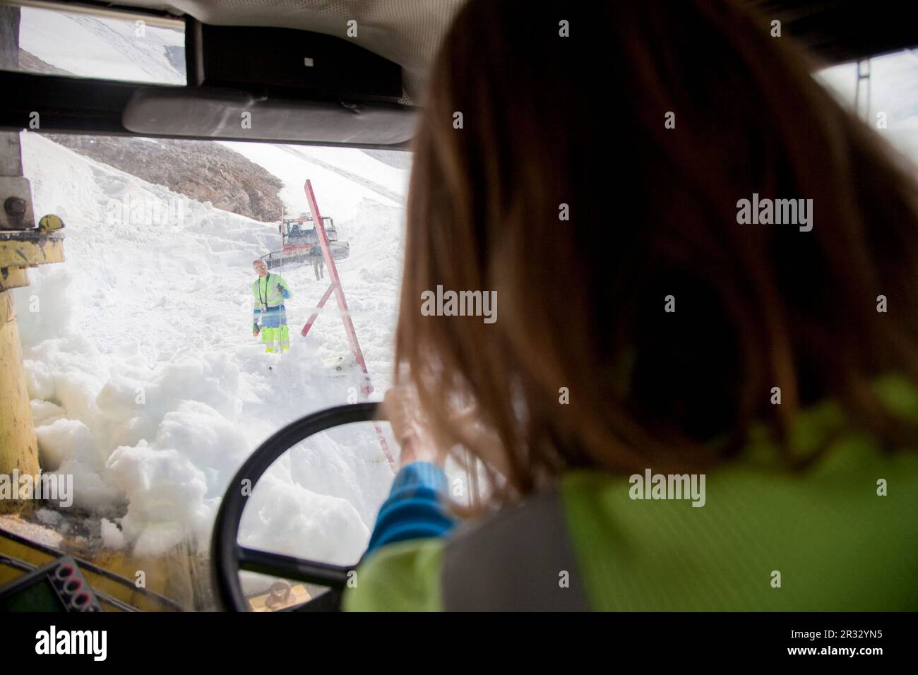 Col Du Galibier, France. 22nd May, 2023. The milling machine clears the ...