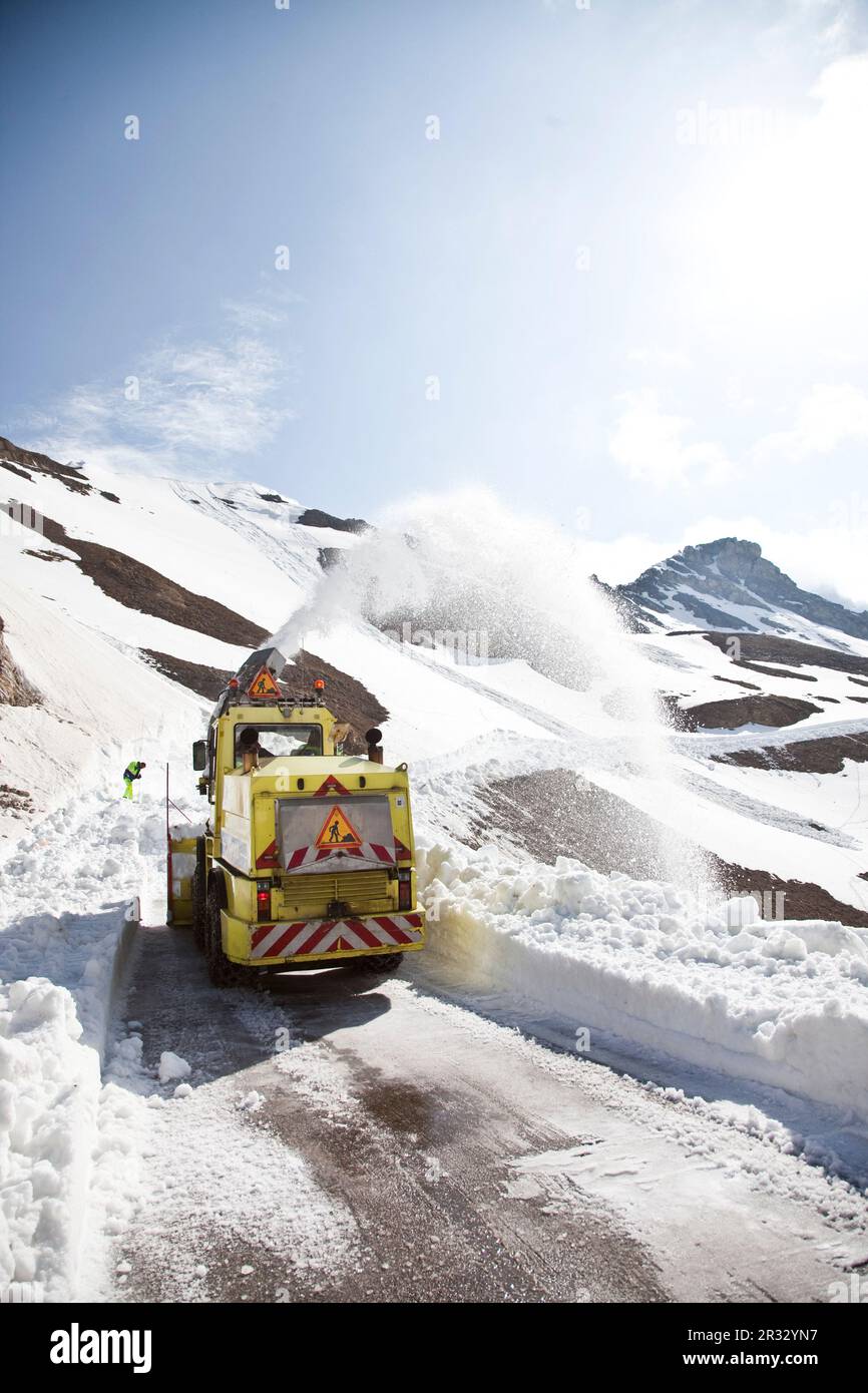Col Du Galibier, France. 22nd May, 2023. The snow milling machine ...
