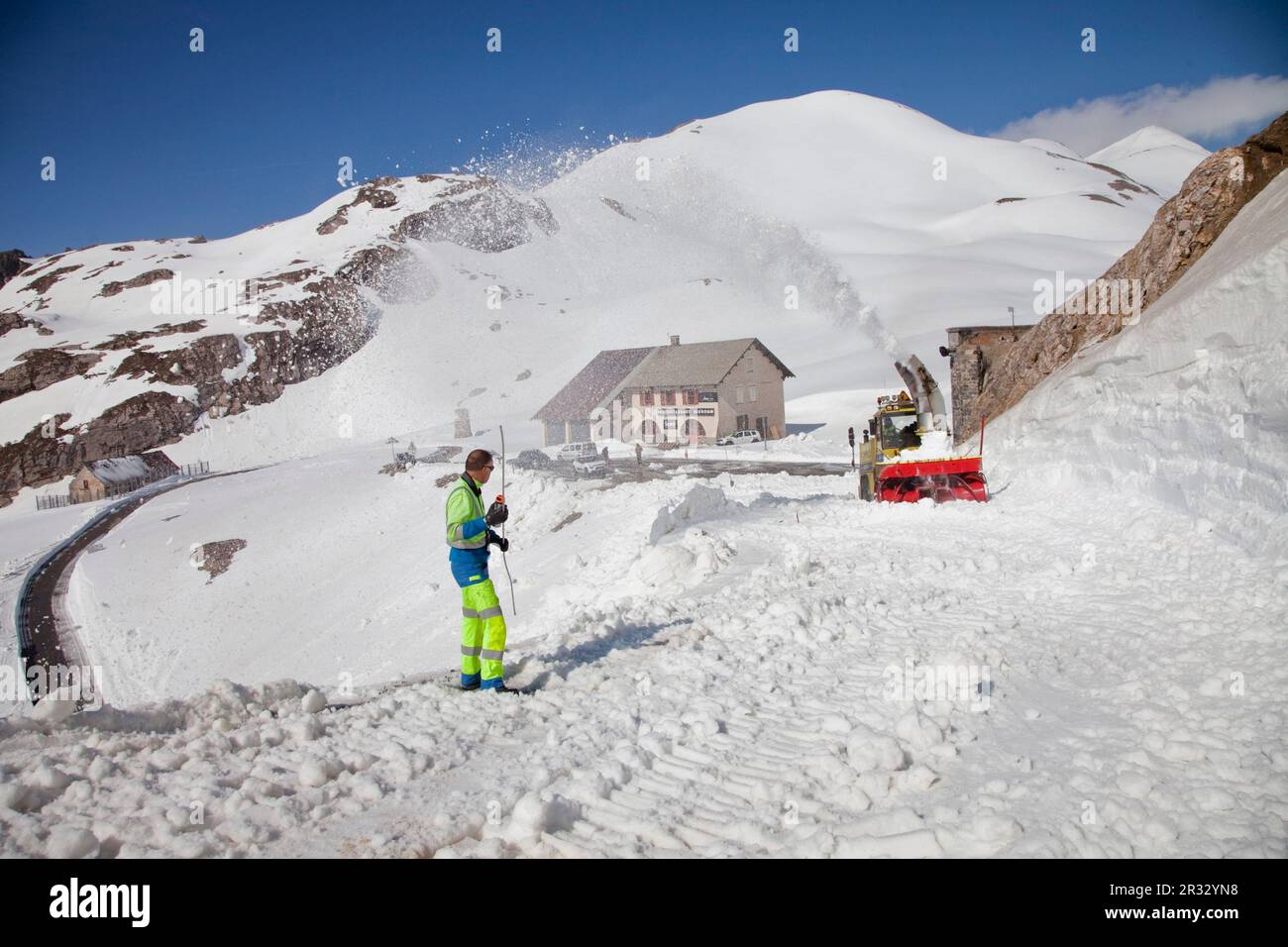 Col Du Galibier, France. 22nd May, 2023. A man probes and marks where ...