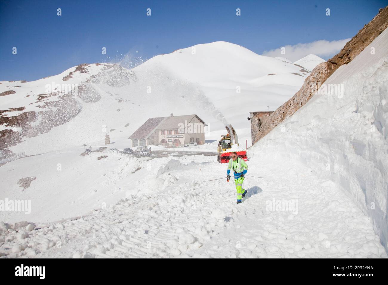 Col Du Galibier, France. 22nd May, 2023. A man probes and marks where ...