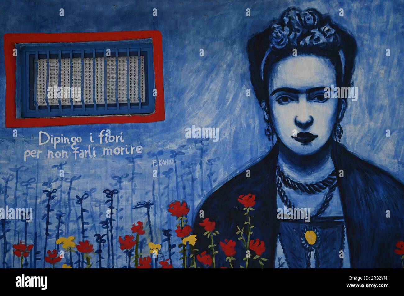Homage to Frida Kahlo with a colorful mural titled “Frida alla Luna” by ...
