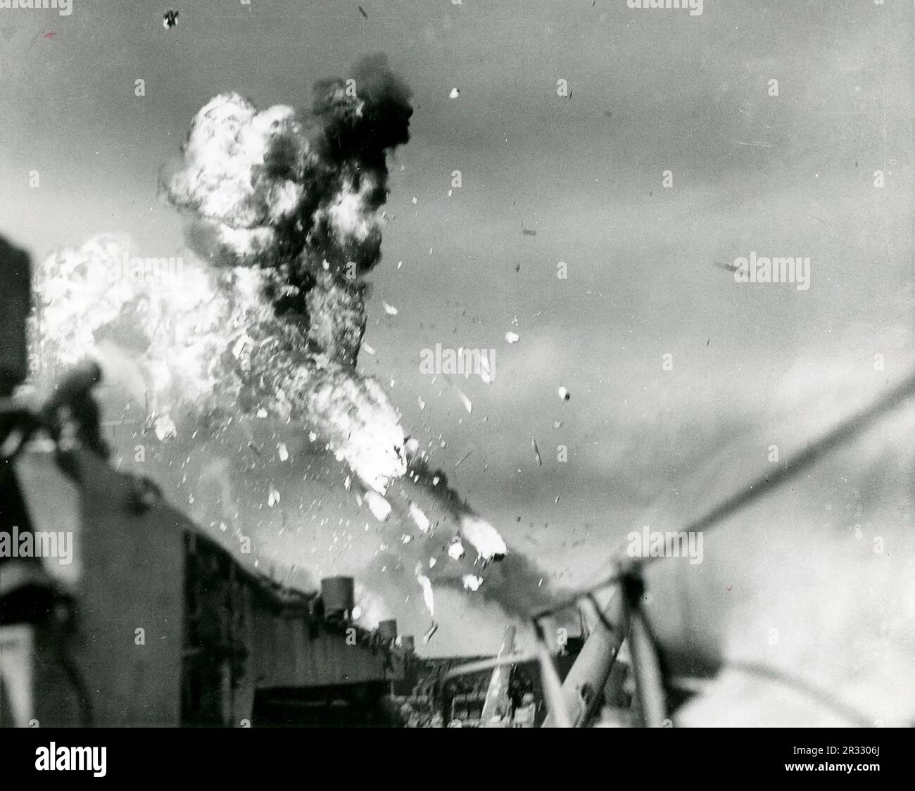 The USS Intrepid being struck by a kamikaze off Luzon, Philippines ...