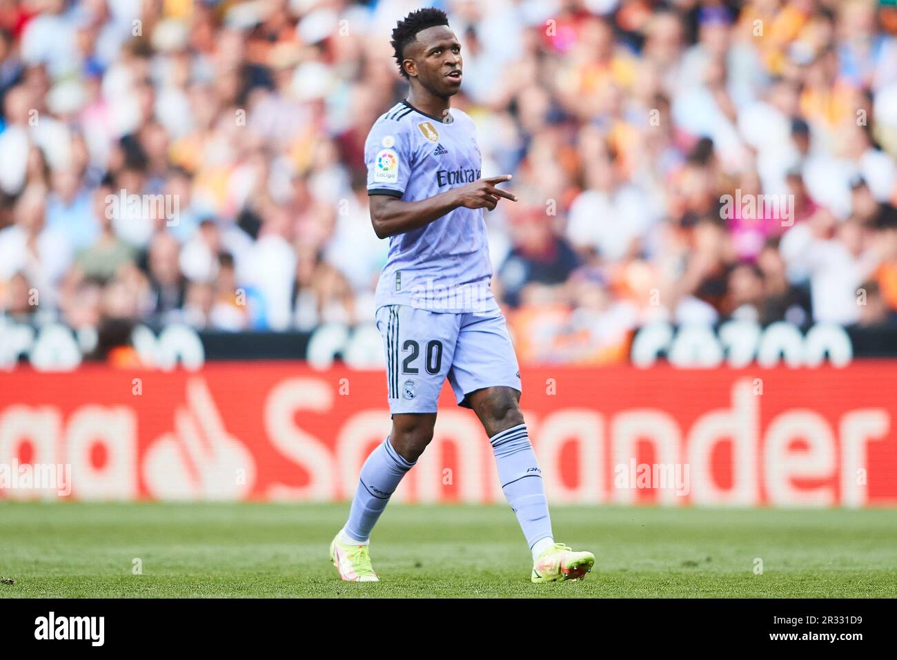 Vinicius Junior left winger of Real Madrid and Brazil gestures a deuce ...