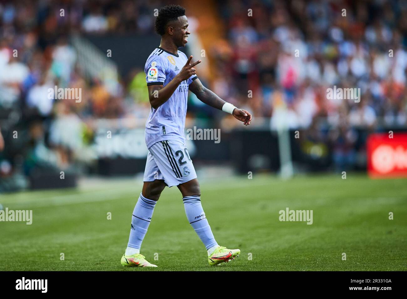 Vinicius Junior left winger of Real Madrid and Brazil gestures a deuce ...