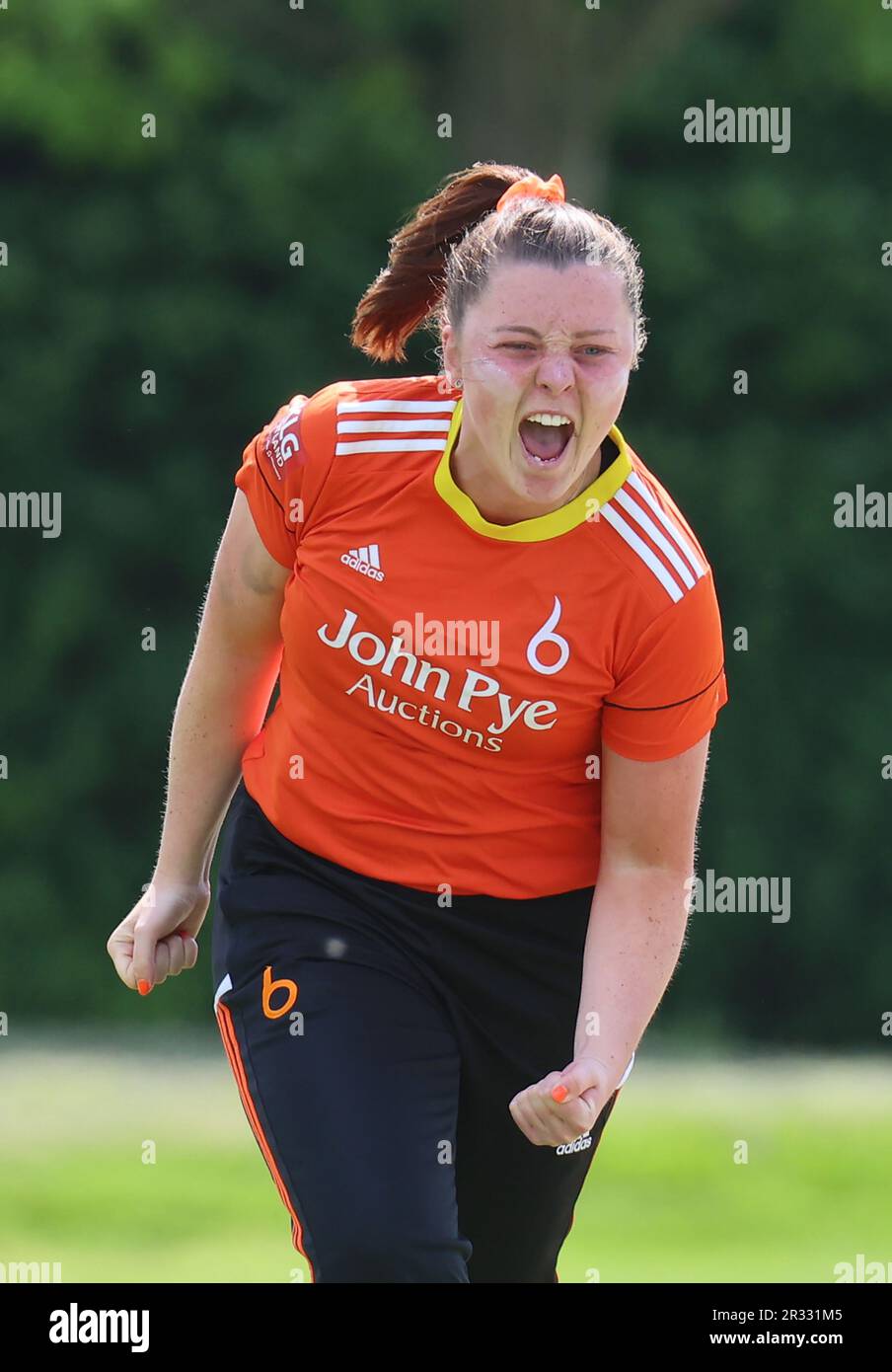 Grace Ballinger of The Blaze celebrates the wicket of South East Stars ...