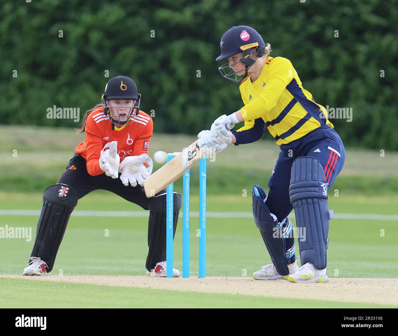 L-R Sarah Bryce of The Blaze and South East Stars Phobe Franklin during ...