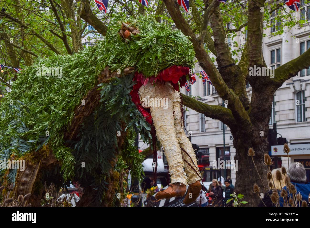 London, UK. 22nd May 2023. Jurassic Park-themed flower arrangement in ...