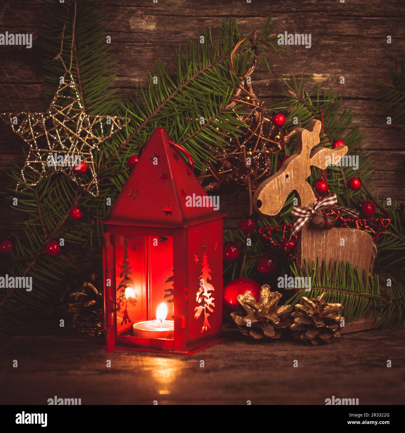 Red christmas candlestick Stock Photo - Alamy