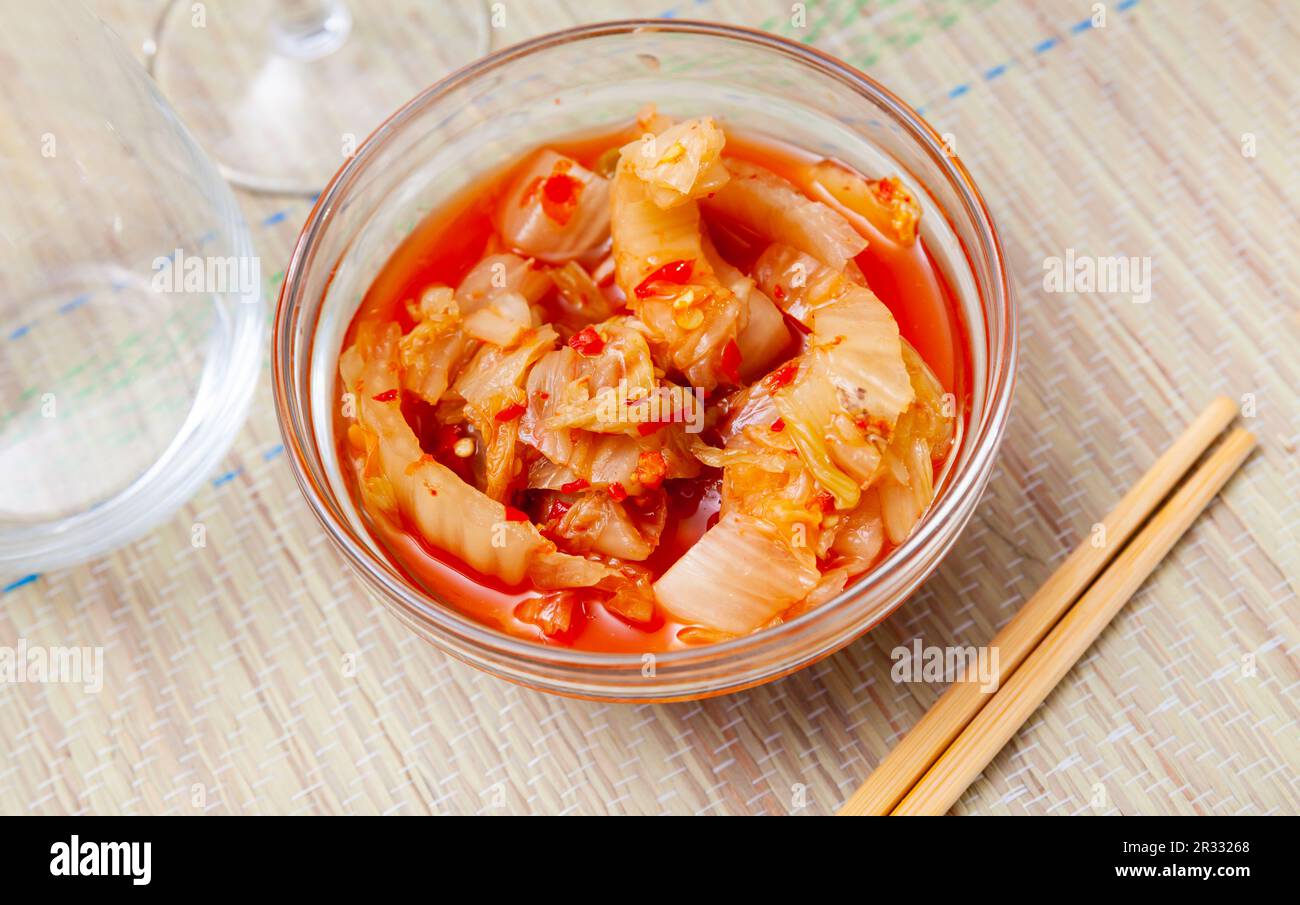 Traditional Korean Kimchi of salted fermented napa cabbage Stock Photo ...