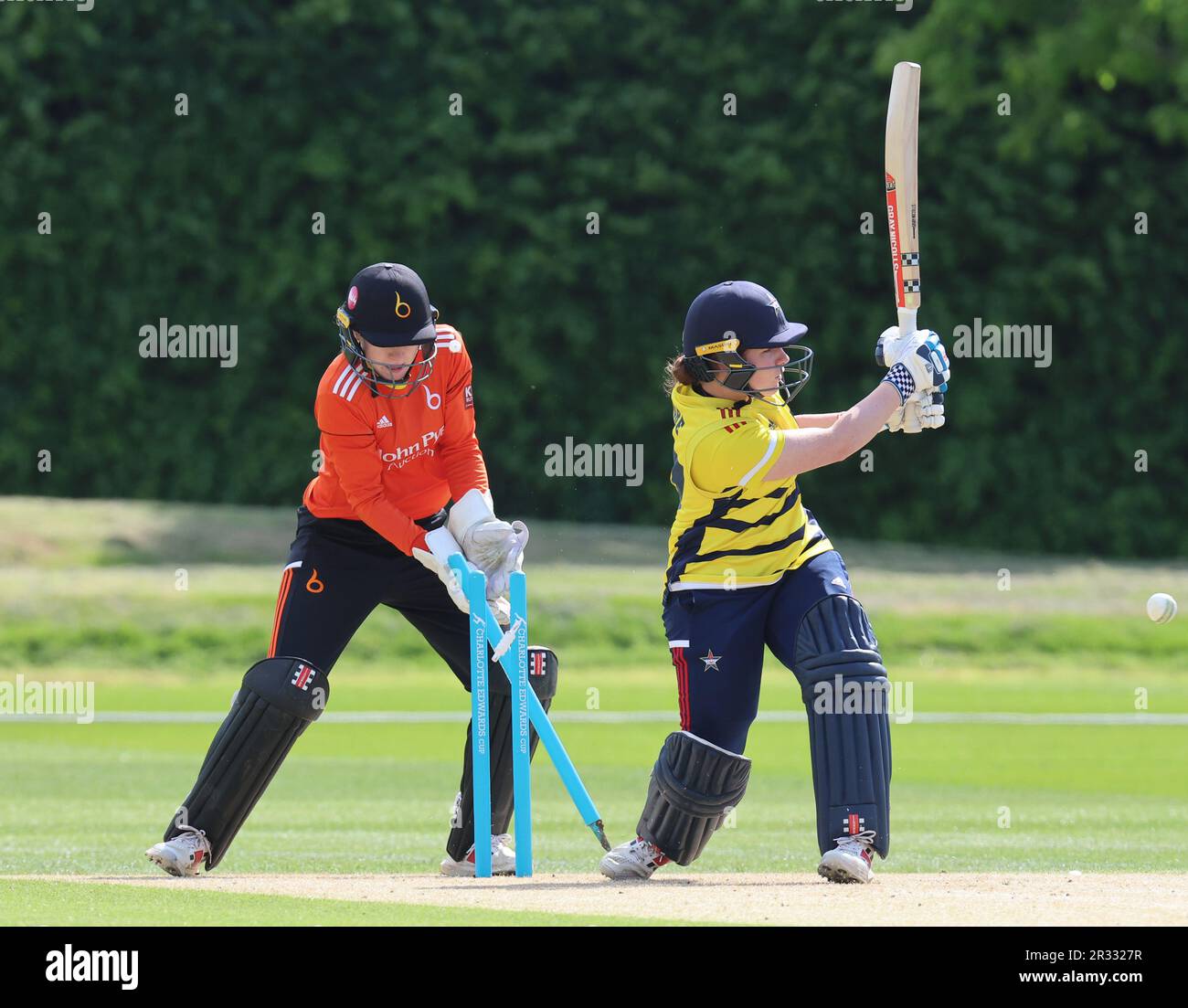 South East Stars Kalea Moore gets bowled out during Charlotte Edwards ...