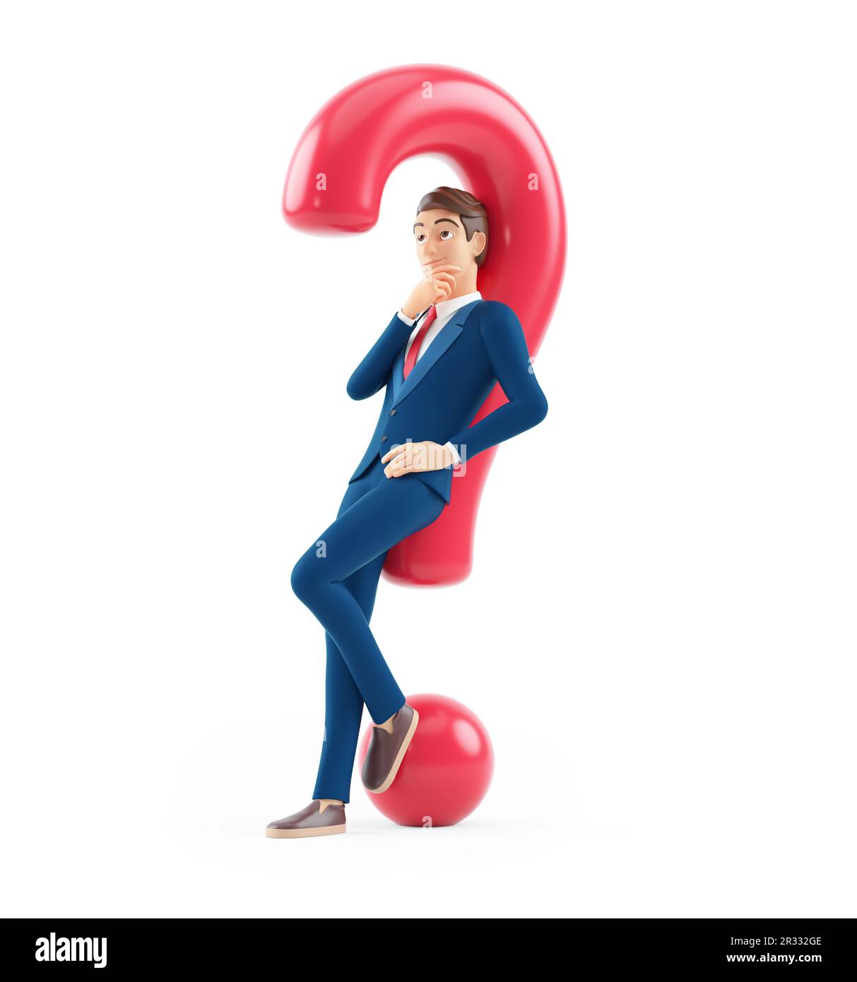 3d cartoon businessman leaning under question mark, illustration ...