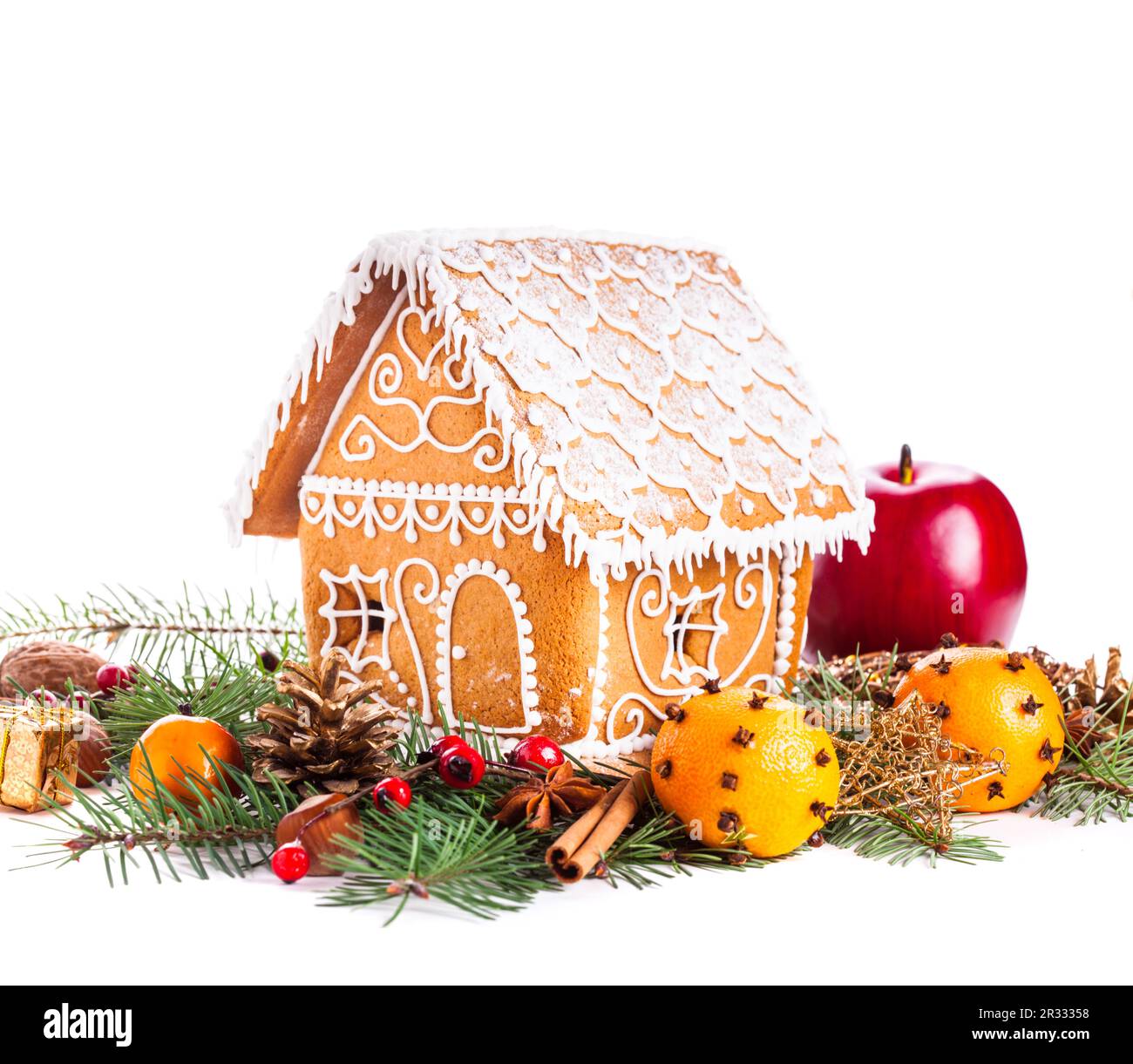 Gingerbread house and decor Stock Photo - Alamy