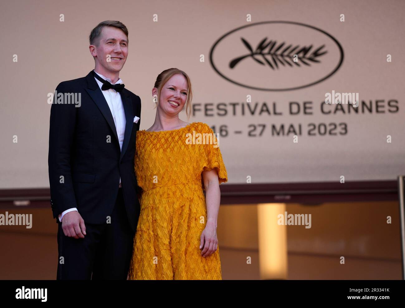 Jussi Vatanen, left, and Alma Poysti pose for photographers upon ...