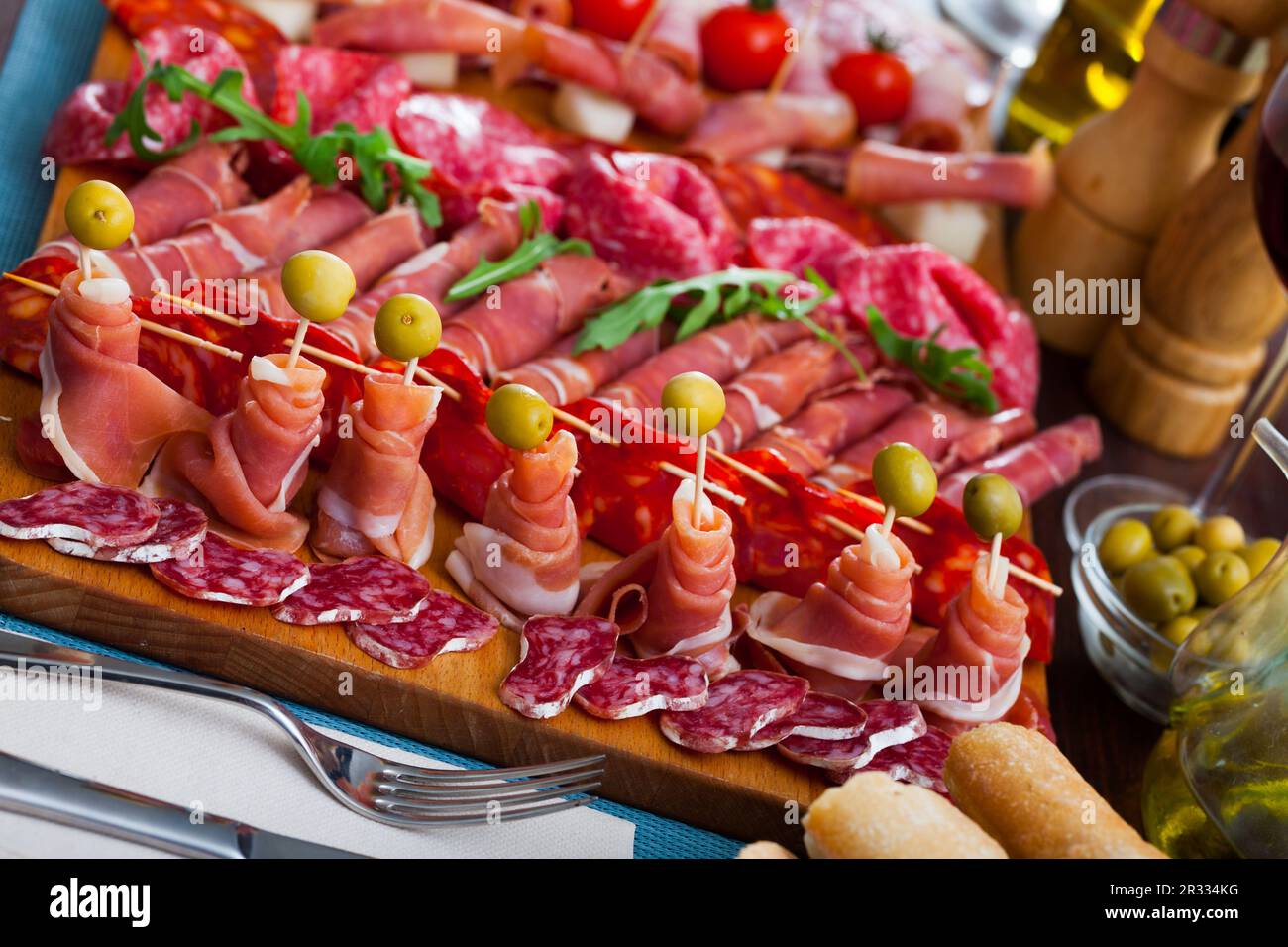 Cold cuts from Spanish ham, sausages, bacon Stock Photo - Alamy