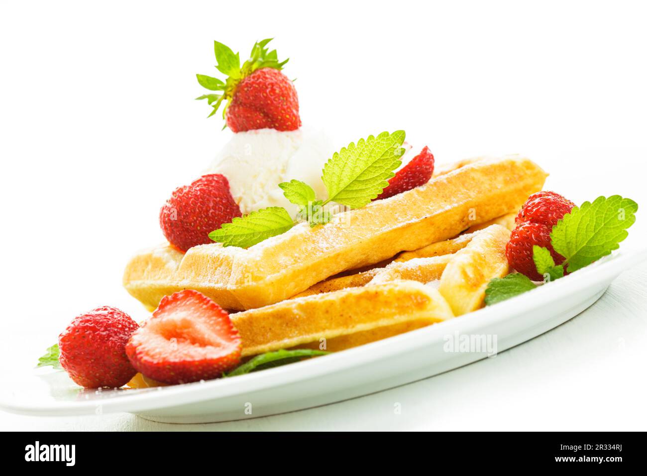 Waffle with strawberry Stock Photo - Alamy