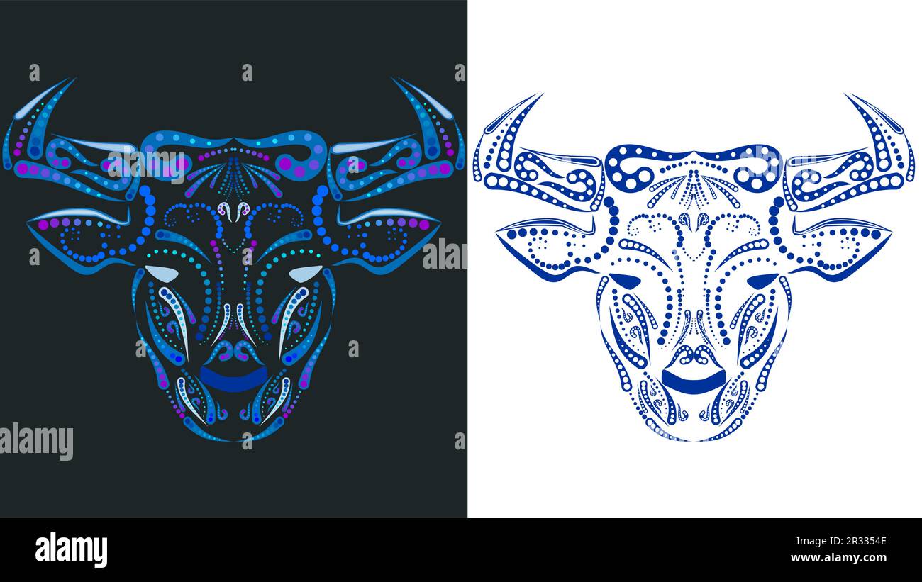 mexican talavera pattern bull design puebla art illustration in vector ...