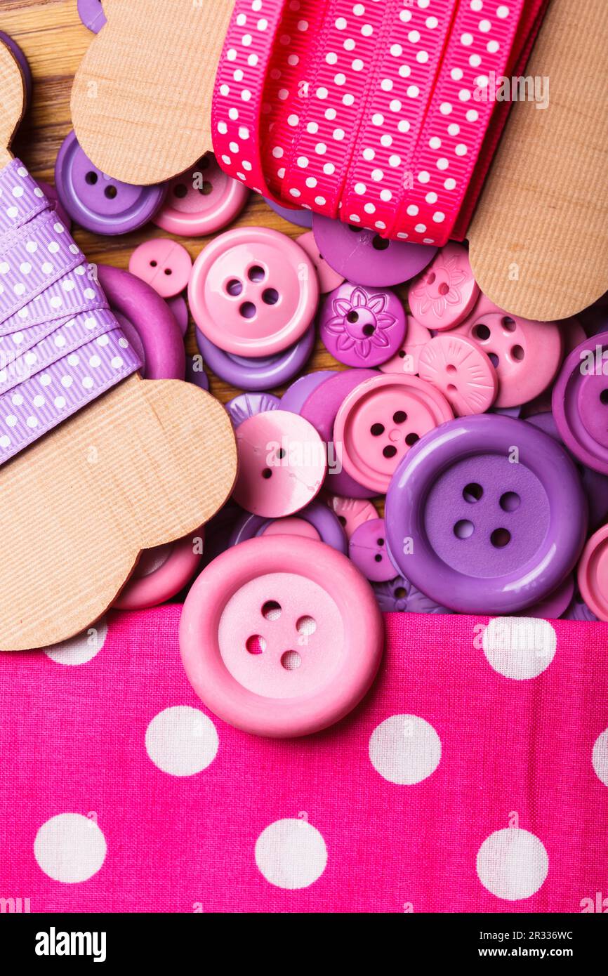 Polka dot ribbons and buttons Stock Photo - Alamy