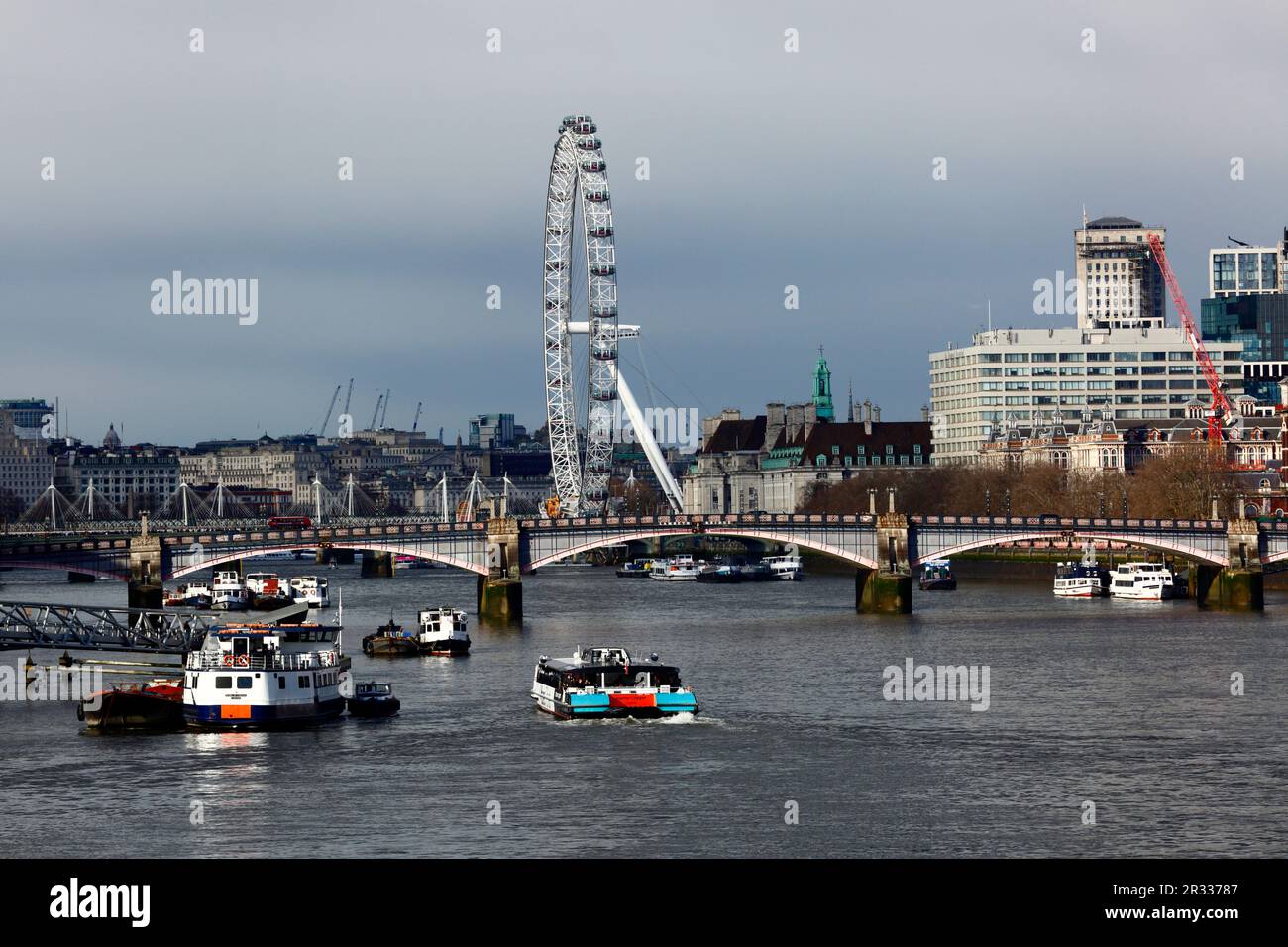 Jupiter Clipper River Bus on River Thames approaching Lambeth Bridge ...