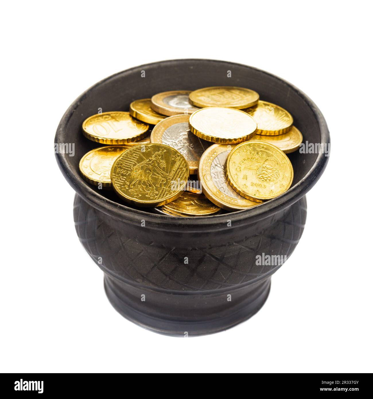 Pot with golden coins Stock Photo - Alamy