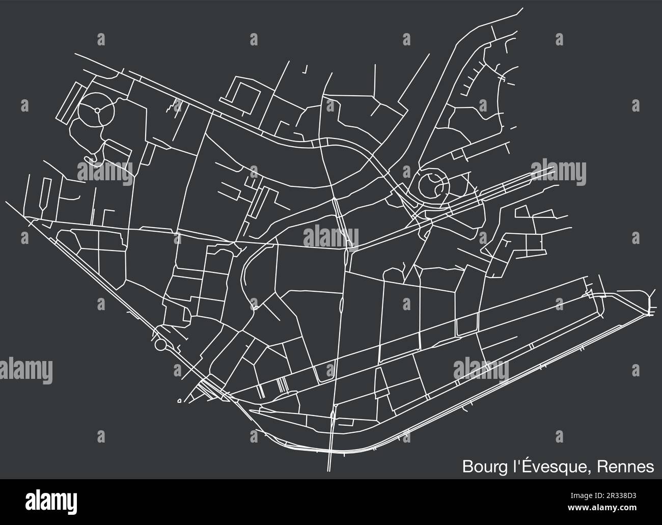 Street roads map of the BOURG-L'ÉVESQUE SUB-QUARTER, RENNES Stock ...