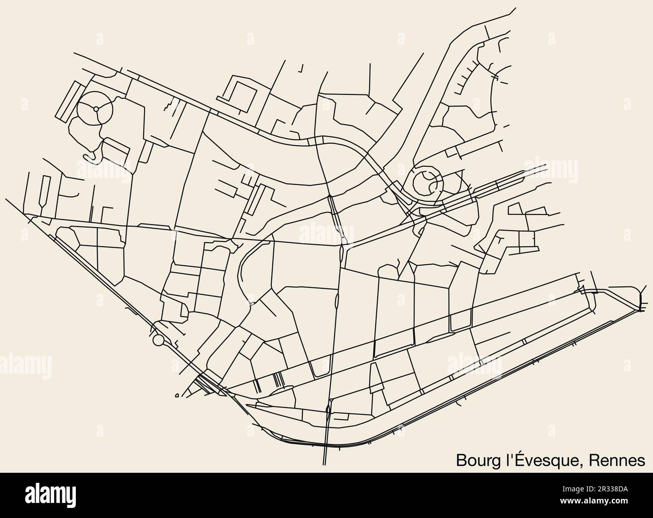 Street roads map of the BOURG-L'ÉVESQUE SUB-QUARTER, RENNES Stock ...