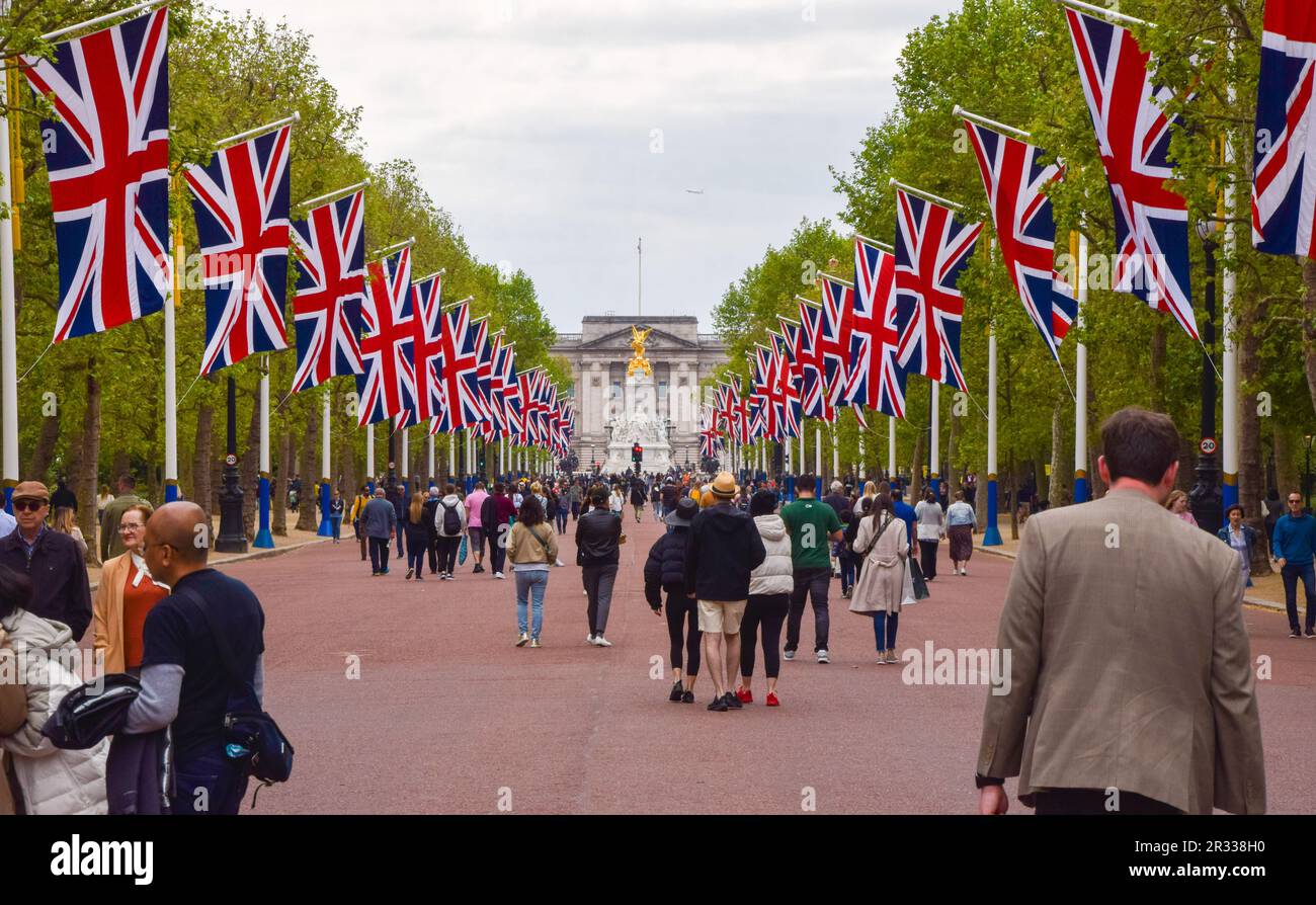 London, UK. 21st May 2023. Union Jacks line The Mall leading to ...