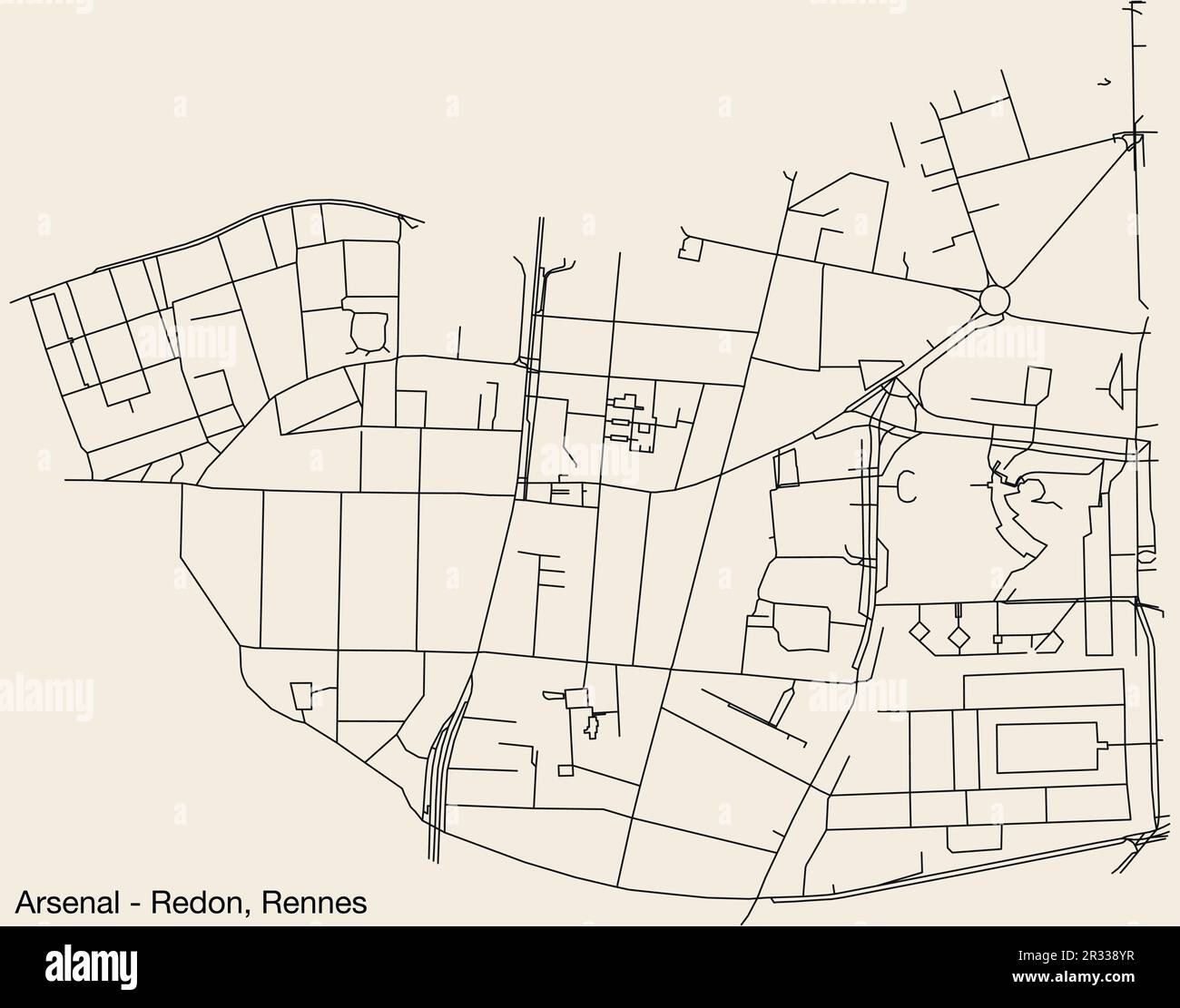 Street roads map of the ARSENAL-REDON SUB-QUARTER, RENNES Stock Vector ...