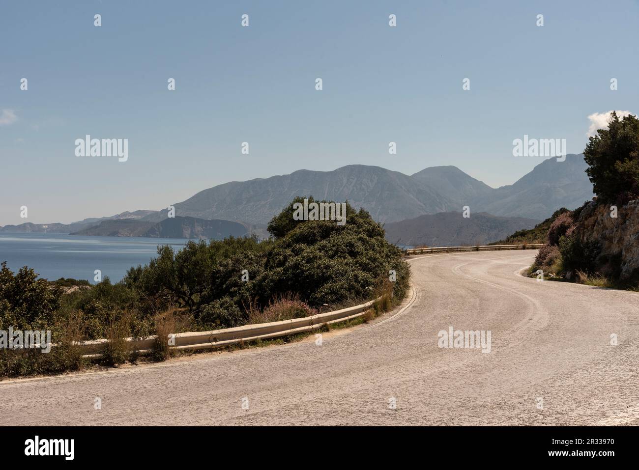Eastern Crete, Greece, Europe. 2023. Mountain coastal road heading to ...