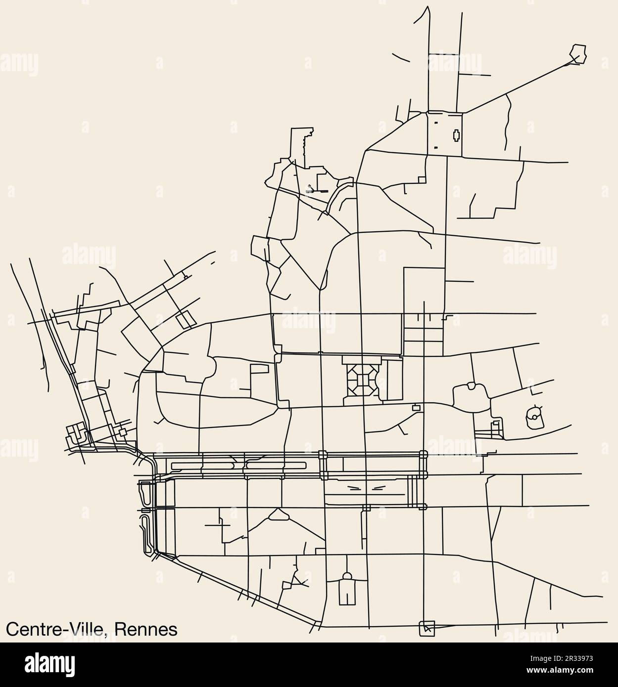 Street roads map of the CENTRE-VILLE SUB-QUARTER, RENNES Stock Vector ...